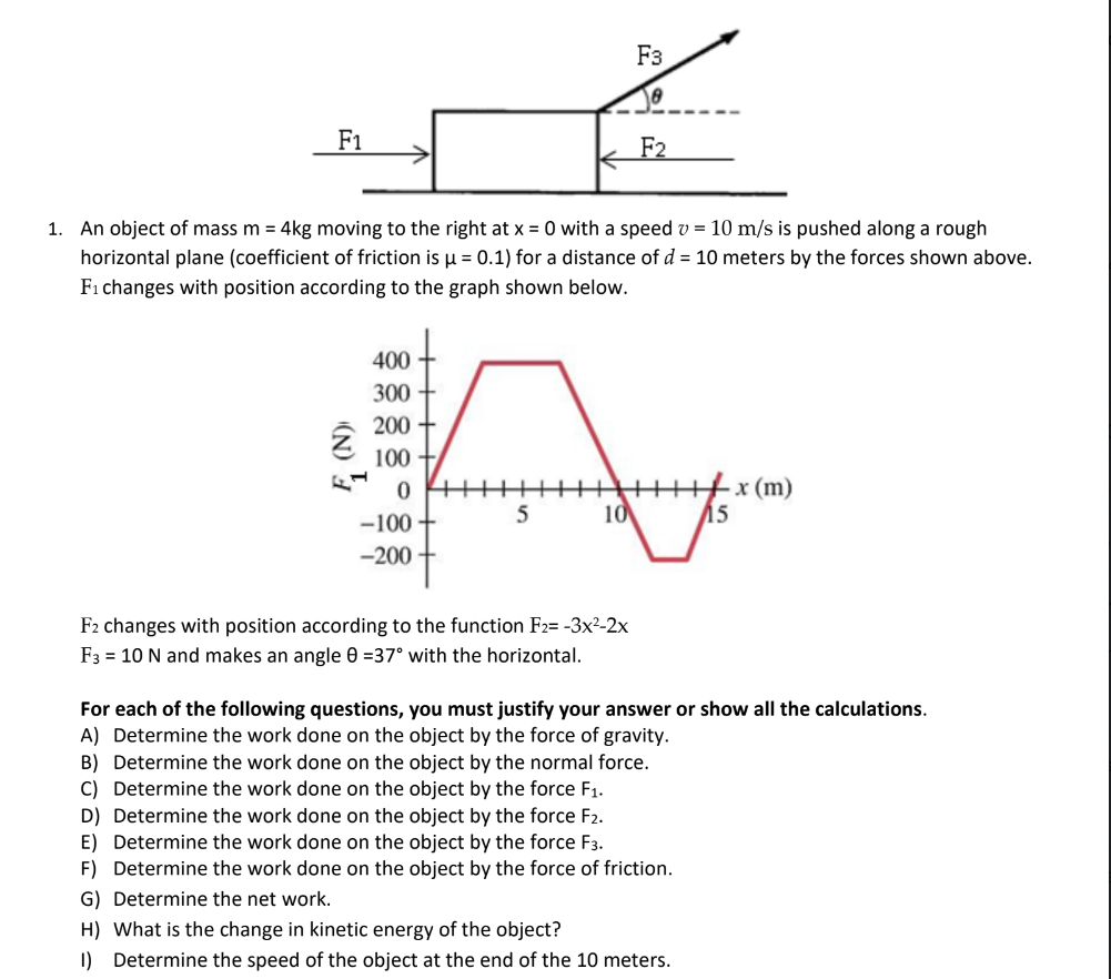 Solved 1. An object of mass m=4 kg moving to the right at | Chegg.com