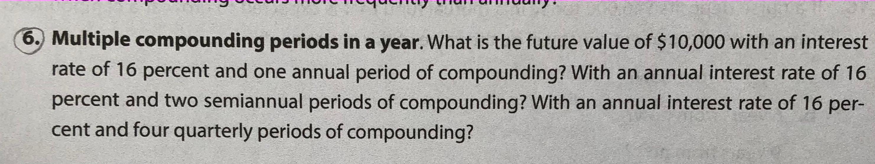 Solved 6. Multiple compounding periods in a year. What is | Chegg.com