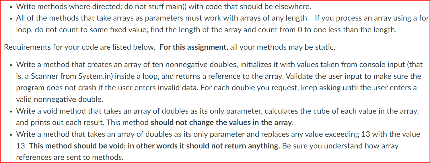 Solved - Write methods where directed; do not stuff main() | Chegg.com