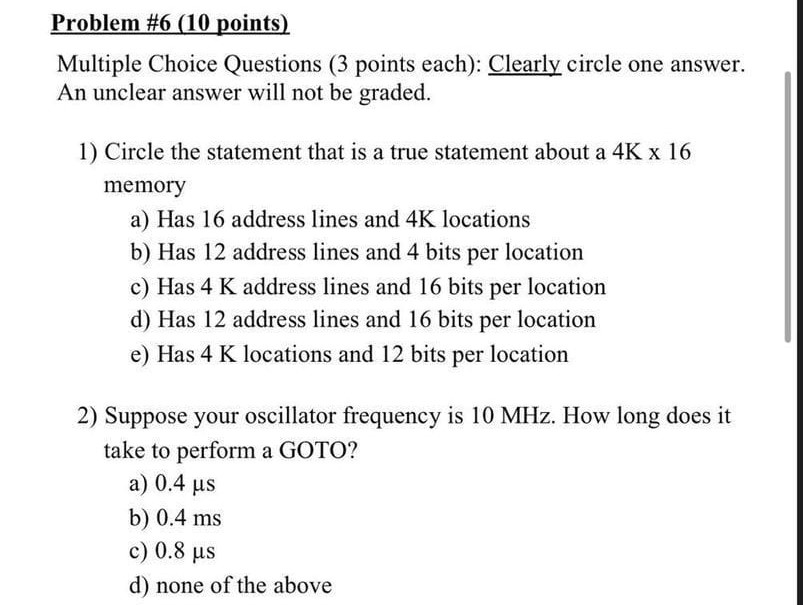Solved Problem \#6 (10 points) Multiple Choice Questions (3 | Chegg.com Solved Problem \#6 (10 points) Multiple Choice Questions (3 | Chegg.com