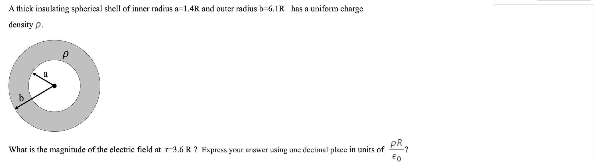 Solved A thick insulating spherical shell of inner radius | Chegg.com