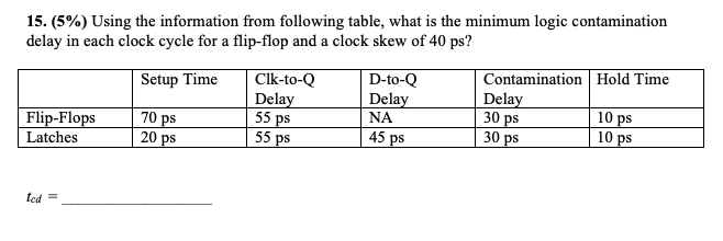 Solved 15. (5%) Using the information from following table, | Chegg.com