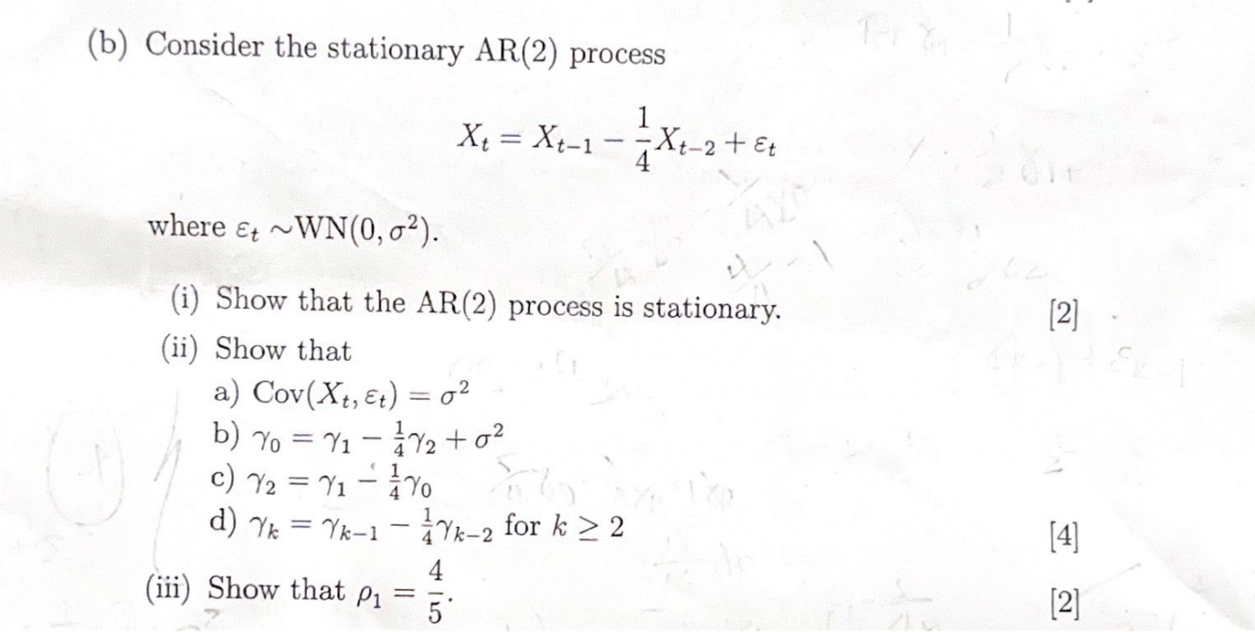 Solved (b) Consider the stationary AR(2) process | Chegg.com