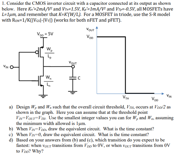 Solved 1. Consider the CMOS inverter circuit with a | Chegg.com