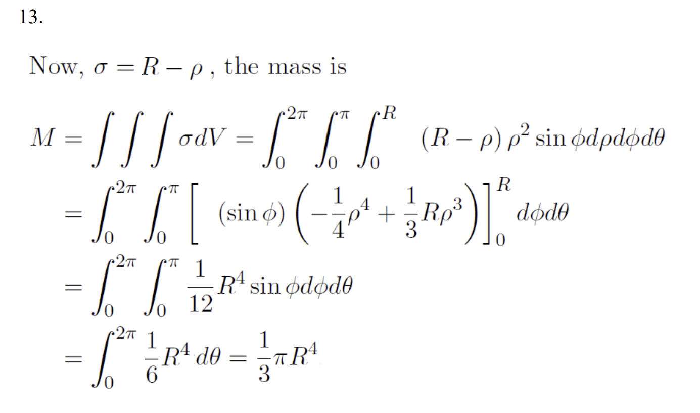 Solved Now, σ=R−ρ, the mass is | Chegg.com