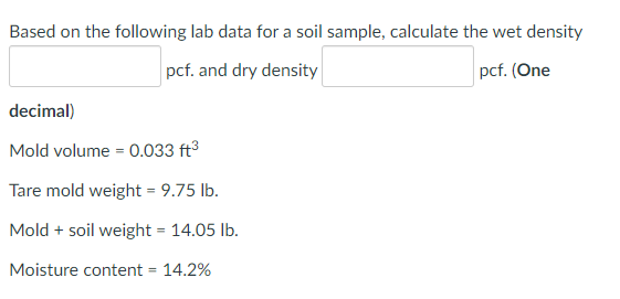 Solved Based on the following lab data for a soil sample, | Chegg.com