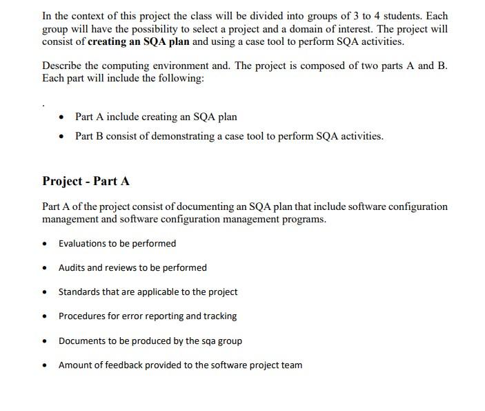 Solved In the context of this project the class will be | Chegg.com