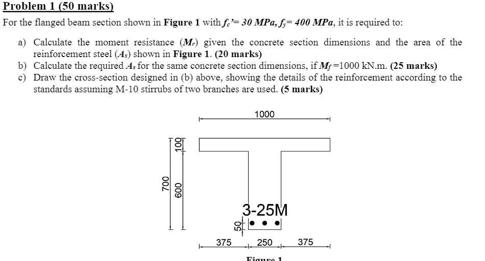 Solved Problem 1 (50 marks) For the flanged beam section | Chegg.com