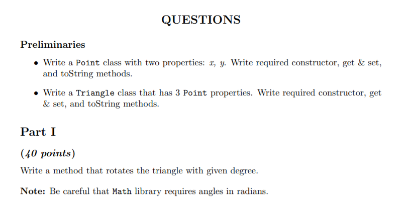 Solved QUESTIONS Preliminaries • Write a Point class with | Chegg.com