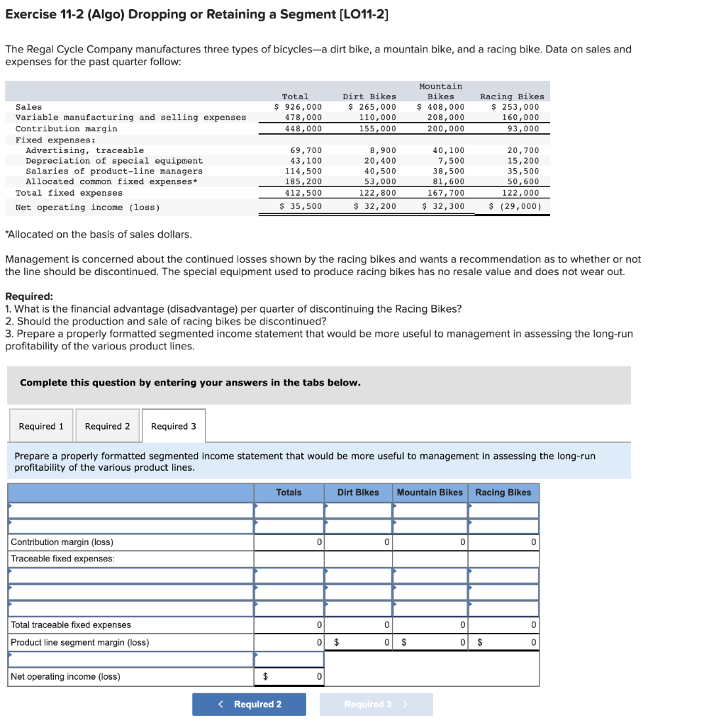 Solved Exercise 11-2 (Algo) Dropping or Retaining a Segment | Chegg.com