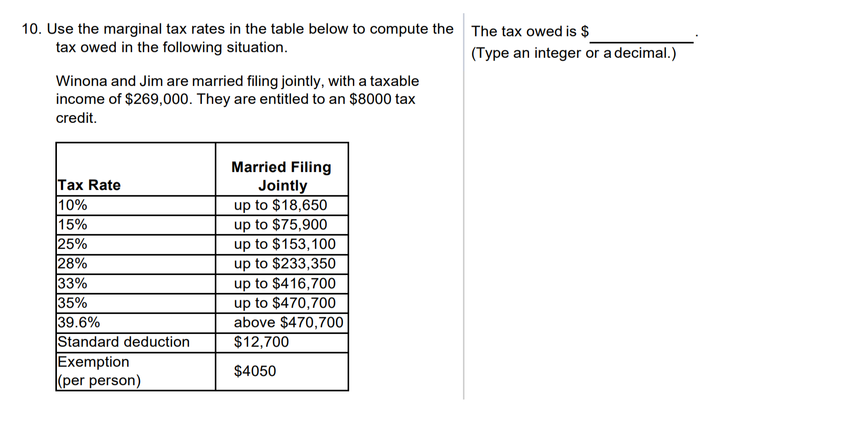 Solved 10. Use the marginal tax rates in the table below to | Chegg.com
