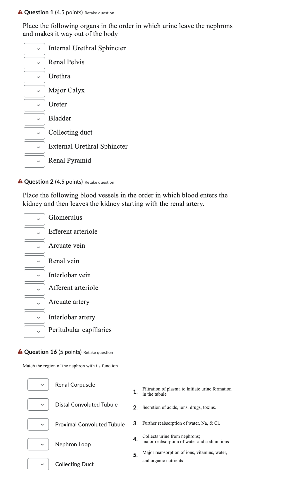 Solved Question 1 (4.5 points) Retake question Place the | Chegg.com