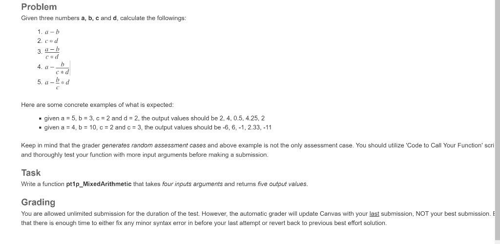 Solved Problem Given three numbers a, b, c and d, calculate | Chegg.com