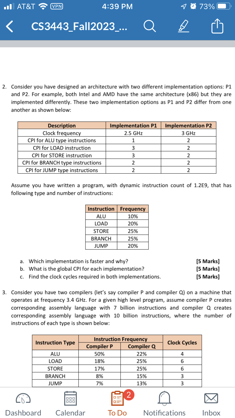 Solved 2. Consider you have designed an architecture with | Chegg.com