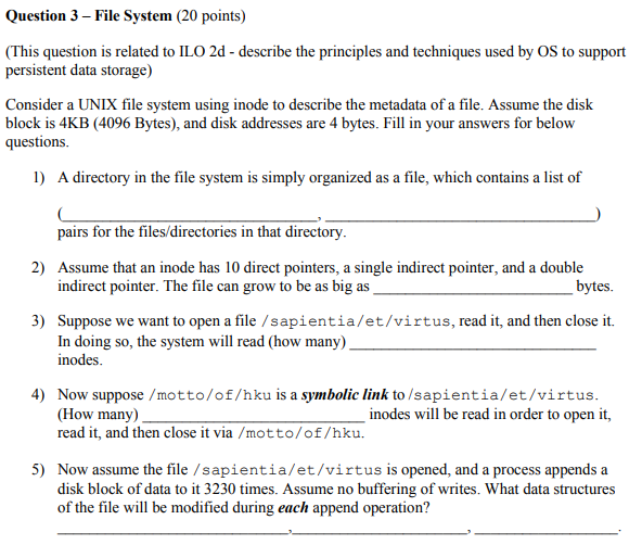 Solved Consider A Unix File System Using Inode To Describe
