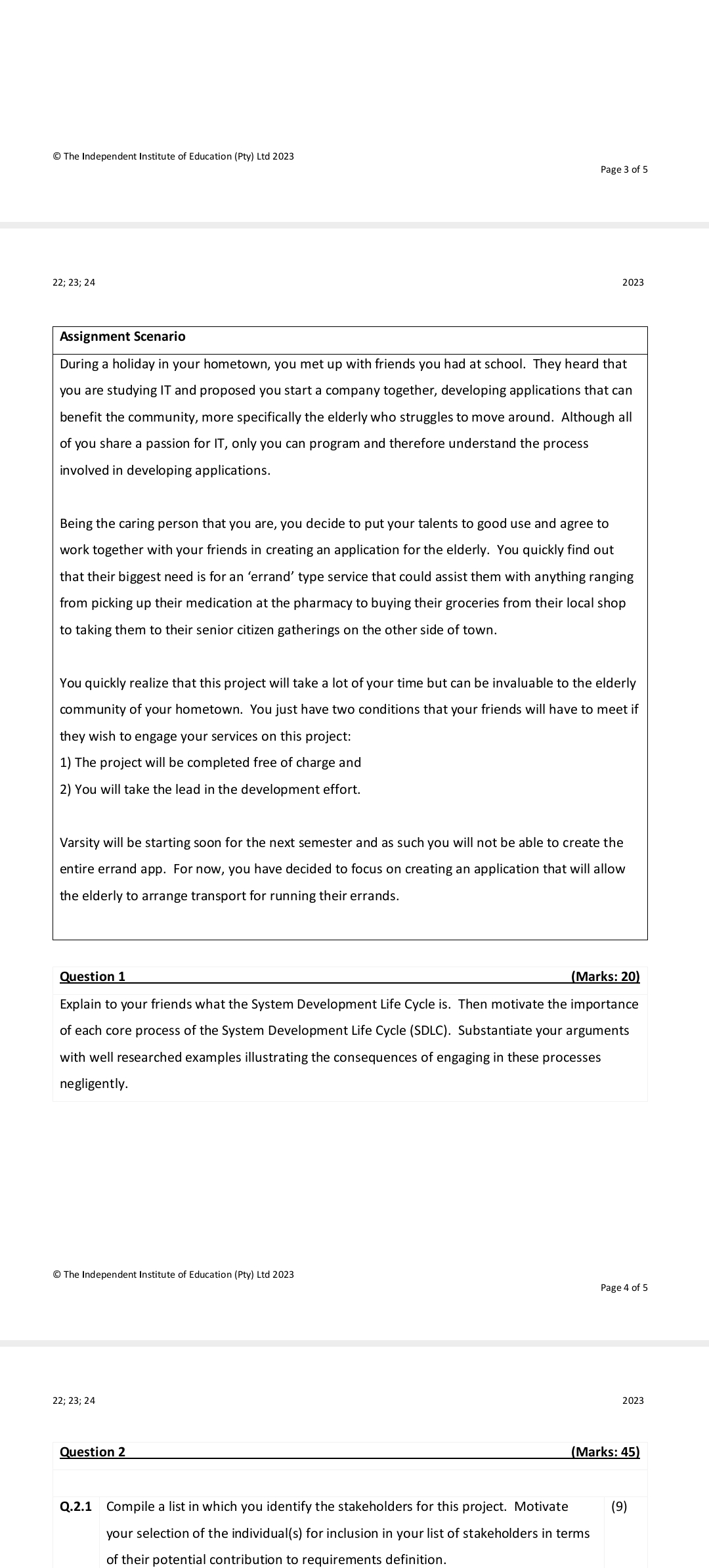 Solved (c The Independent Institute of Education (Pty) Ltd | Chegg.com