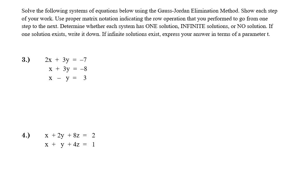 Solved Solve the following systems of equations below using | Chegg.com