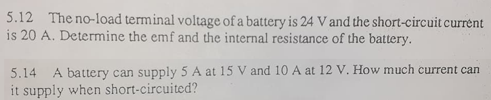 Solved 5.12 The no-load terminal voltage of a batter is 24 V | Chegg.com
