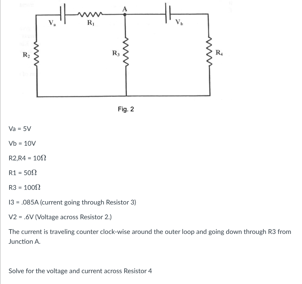 Solved V R V R2 R3 Fig. 2 Va = 5V Vb = 10V R2,R4 = 1012 R1 = | Chegg.com