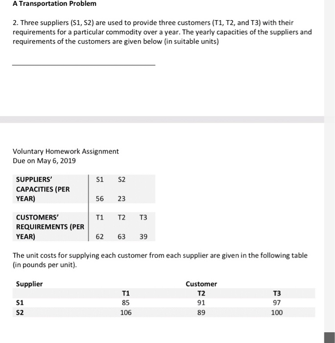 Solved For each of the two problems below, formulate (write | Chegg.com