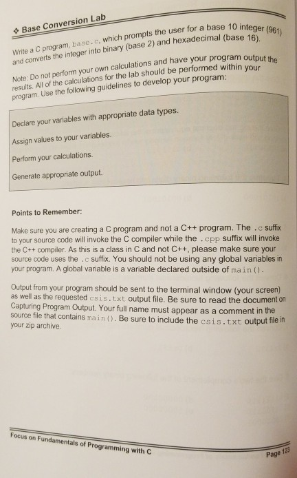 Solved se 10 integer (961) Base Conversion Lab exadecimal | Chegg.com