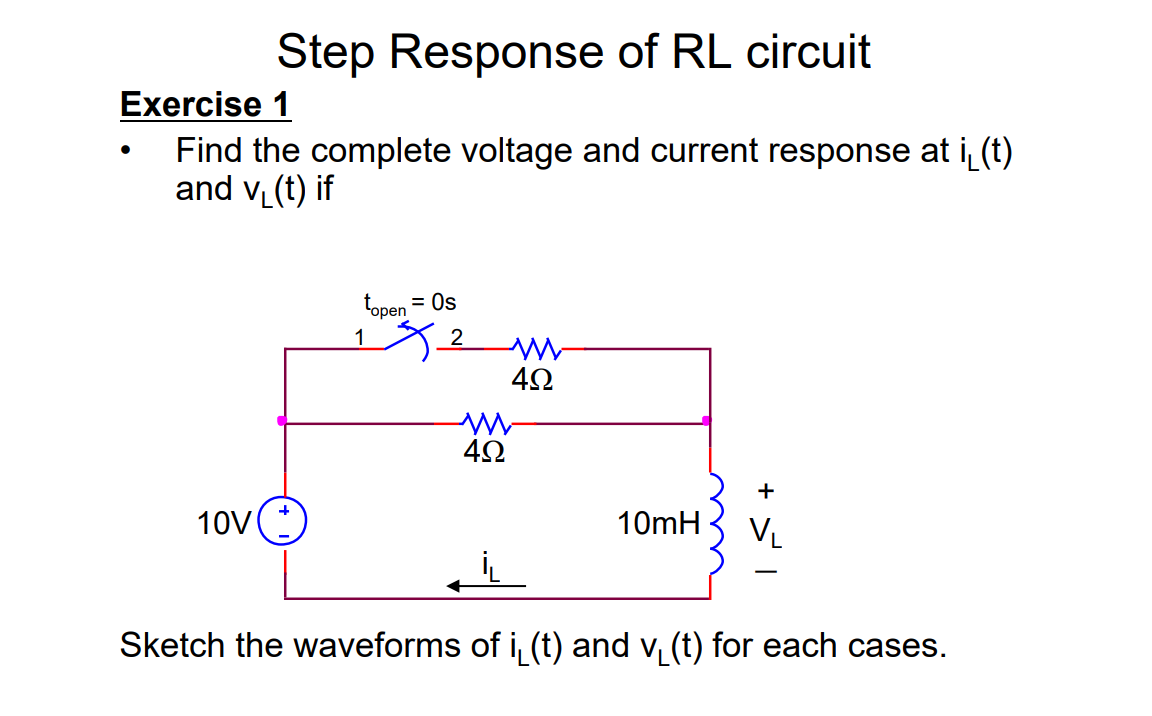 Solved Step Response of RL circuit Exercise 1 Find the | Chegg.com
