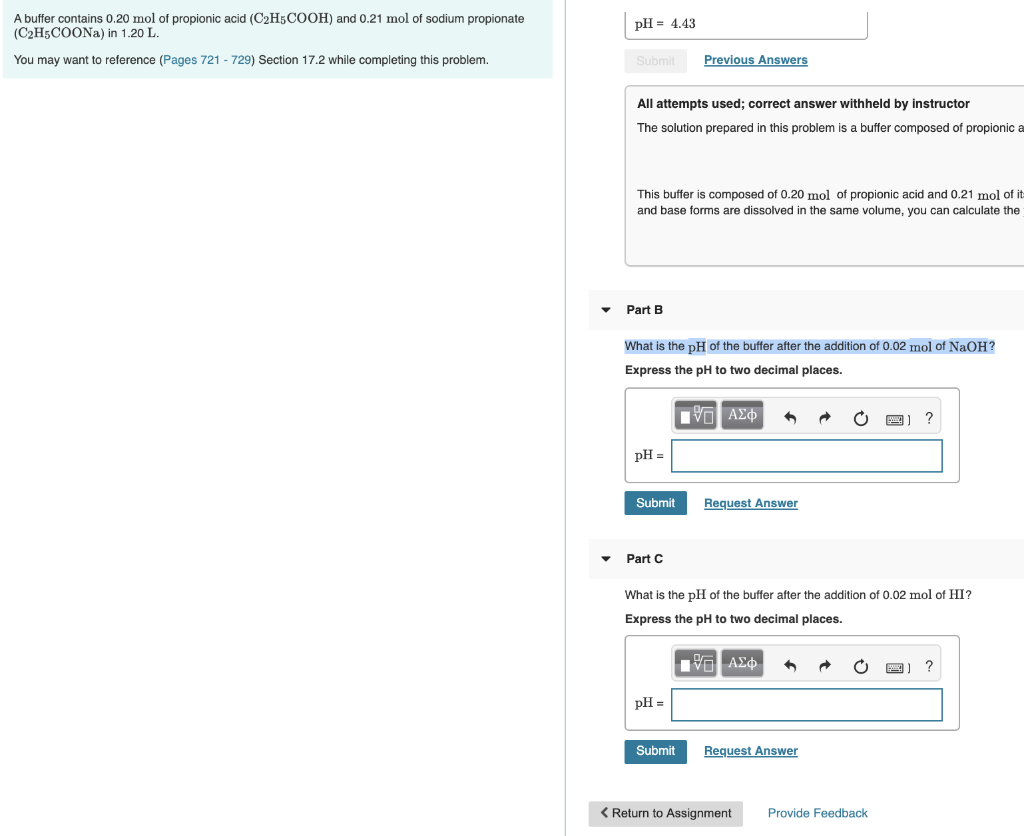 Solved A buffer contains 0.20 mol of propionic acid | Chegg.com