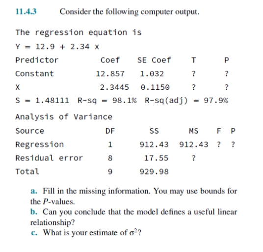 Solved 11.4.3 Consider the following computer output. ? The | Chegg.com