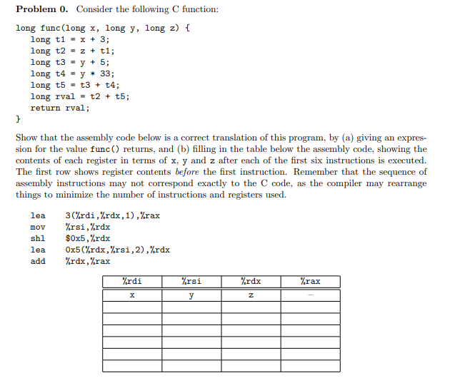 Problem 0. Consider the following function: long | Chegg.com
