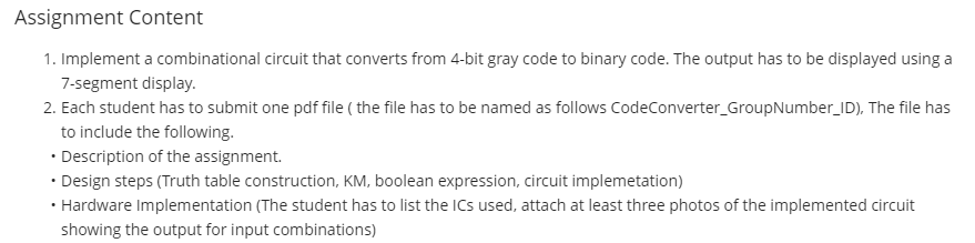 Solved Assignment Content 1. Implement a combinational | Chegg.com