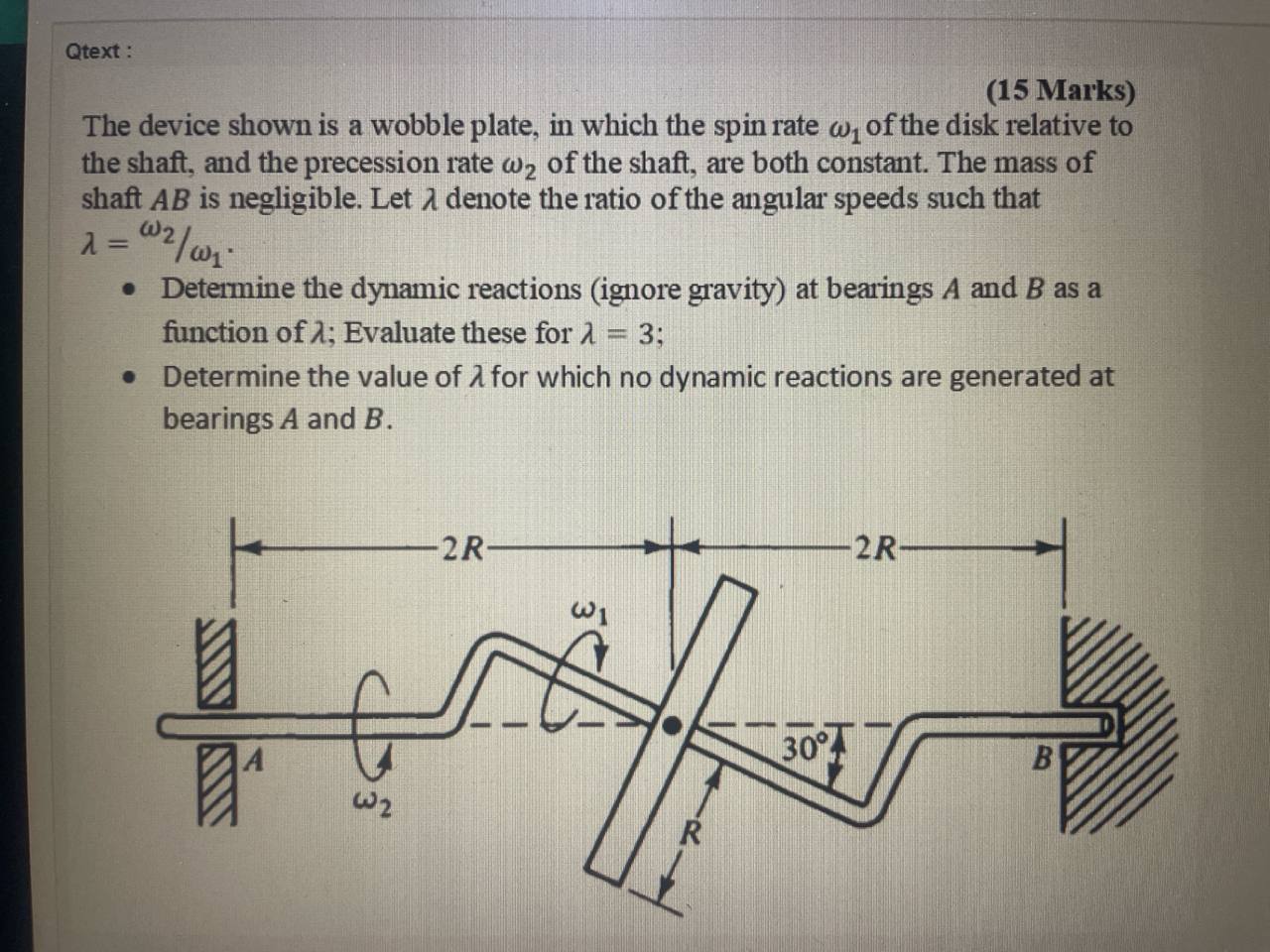Solved (15 Marks) The device shown is a wobble plate, in | Chegg.com