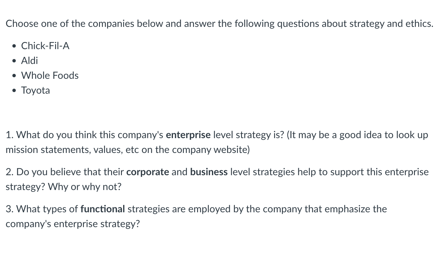 Solved Choose one of the companies below and answer the | Chegg.com