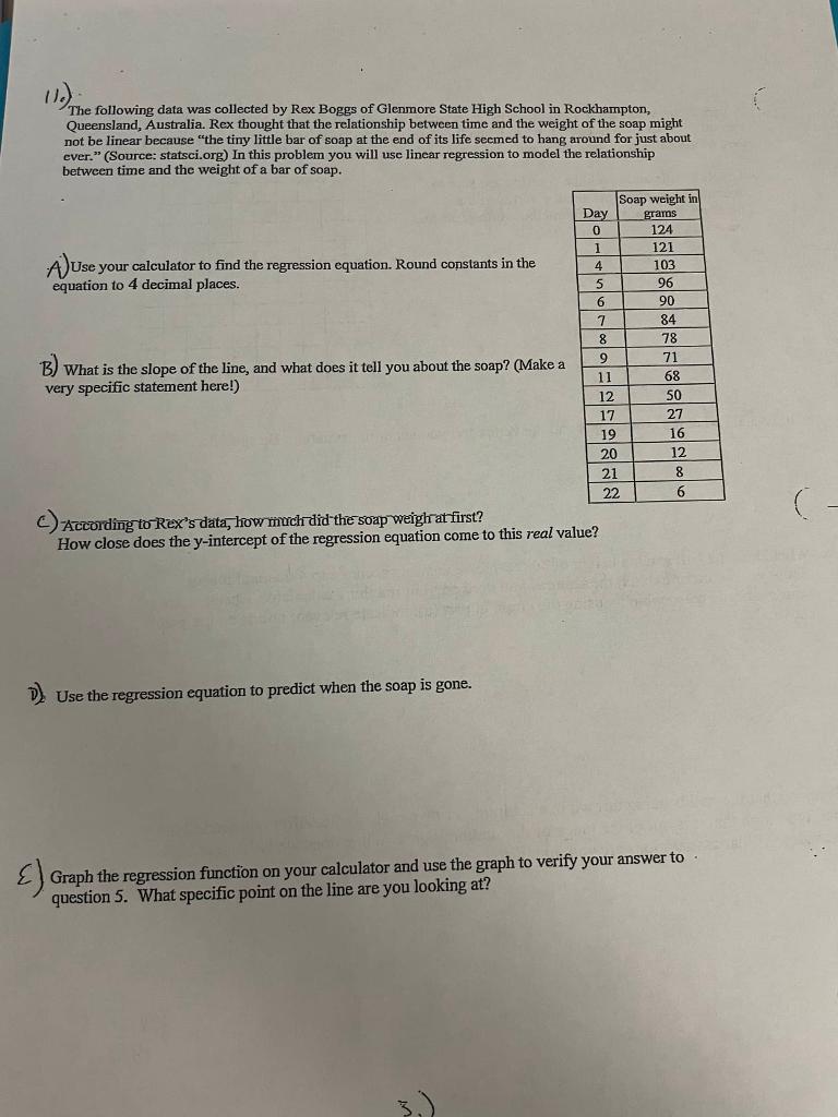 Solved The following data was collected by Rex Boggs of | Chegg.com