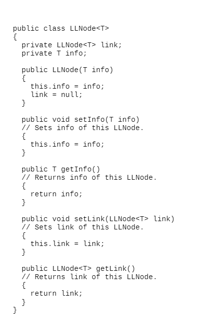 Solved public class LLNode { private LLNode link; private T | Chegg.com