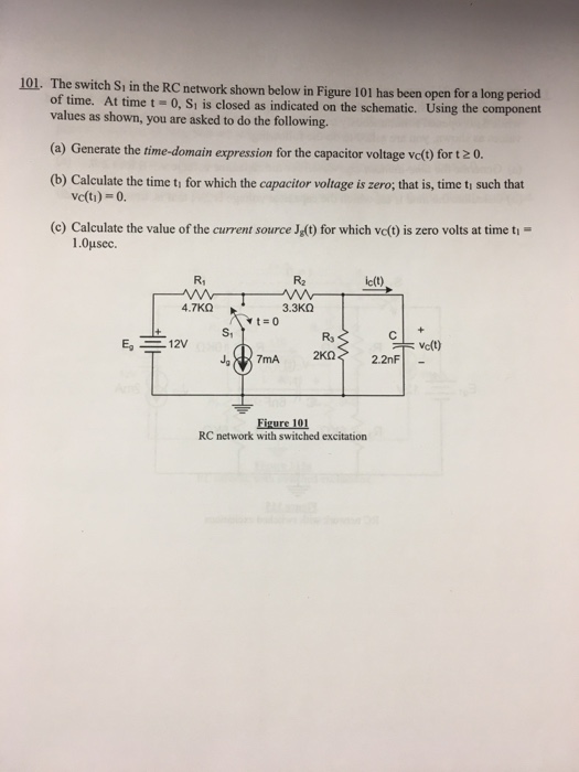 Solved 101. The switch S, in the RC network shown below in | Chegg.com