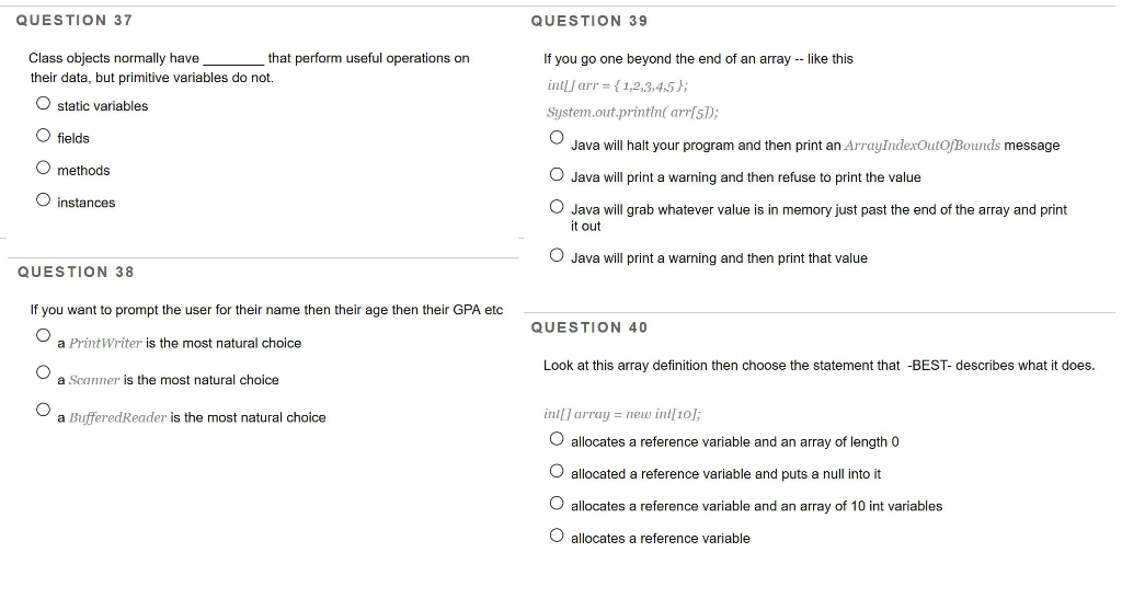 Solved QUESTION 37 QUESTION 39 Class objects normally have | Chegg.com