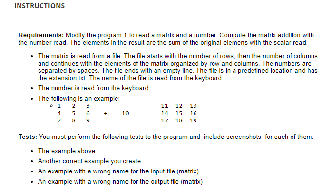 Solved Requirements: Add two matrices each provided in a | Chegg.com