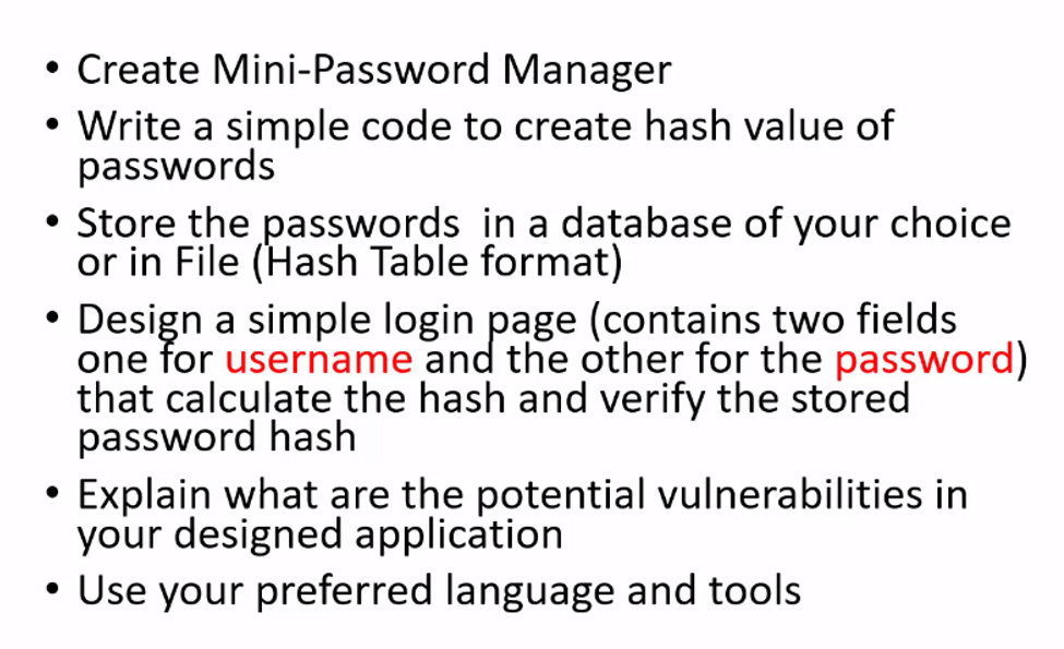 Solved . Create Mini-Password Manager • Write a simple code | Chegg.com