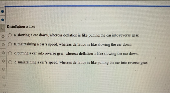 Solved Disinflation is like slowing a car down, whereas | Chegg.com
