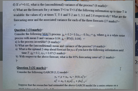 Solved d) If 02-0.02, what is the (unconditional) variance | Chegg.com