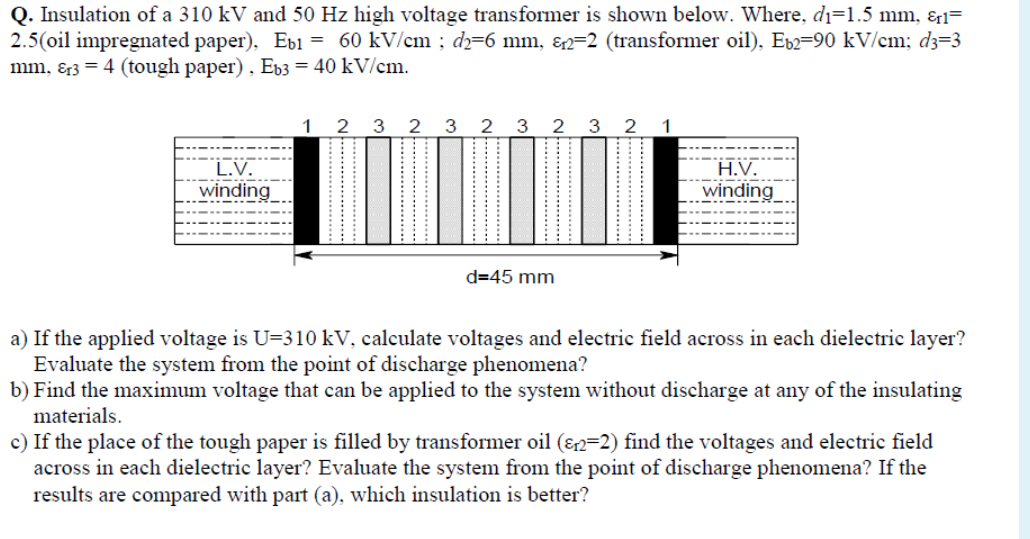 Solved Q. Insulation of a 310 kV and 50 Hz high voltage | Chegg.com