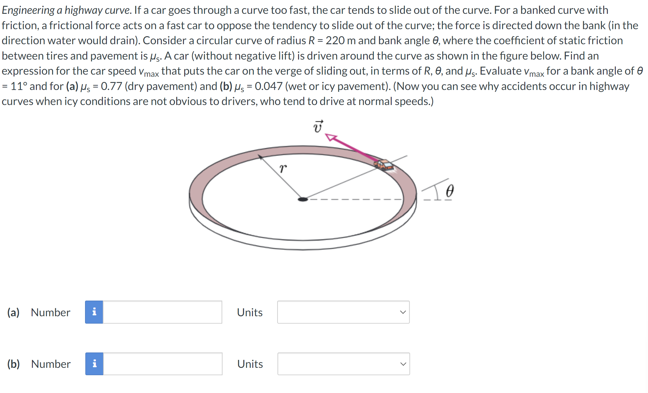 Solved Engineering a highway curve. If a car goes through a | Chegg.com
