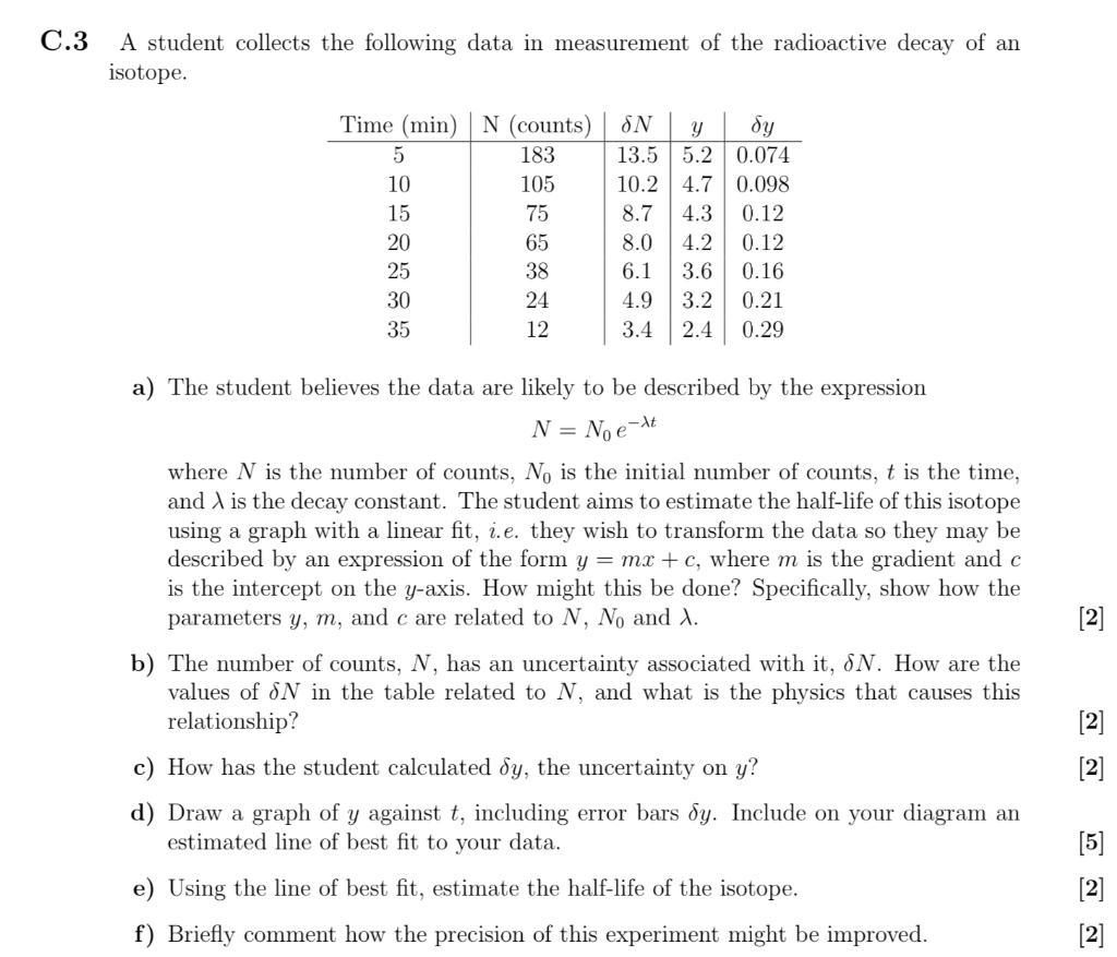 Solved C.3 A student collects the following data in | Chegg.com