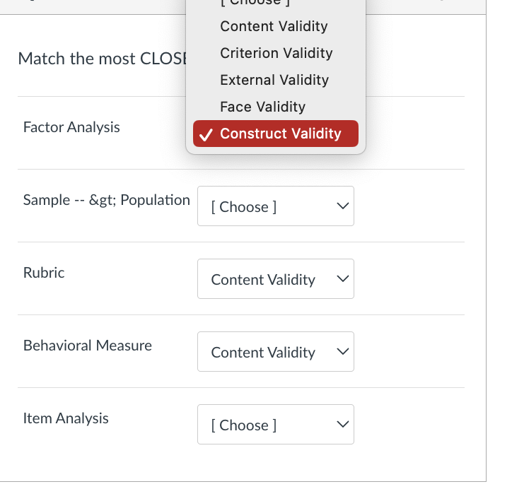 Solved Content Validity Match the most CLOSI Criterion | Chegg.com