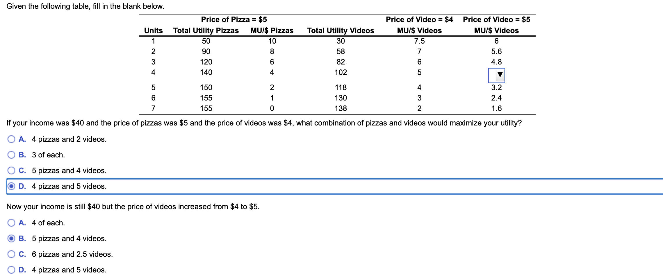 Solved Given the following table, fill in the blank below.If | Chegg.com