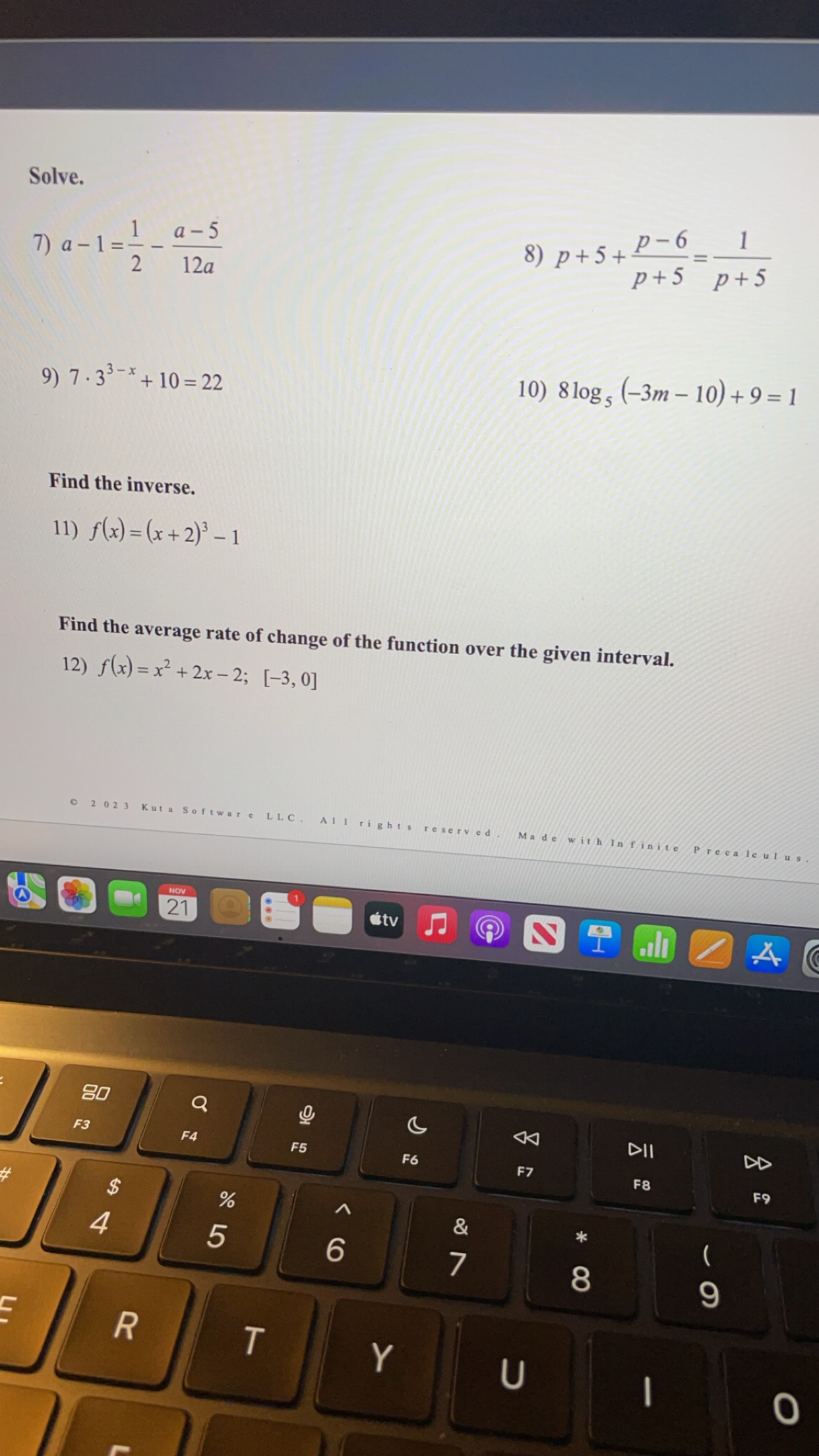 Solved Solve. 7) a−1=21−12aa−5 8) p+5+p+5p−6=p+51 9) | Chegg.com
