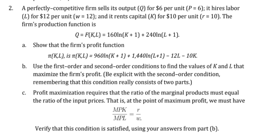 Solved A perfectly-competitive firm sells its output (Q) for | Chegg.com