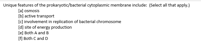 Solved Unique features of the prokaryotic/bacterial | Chegg.com