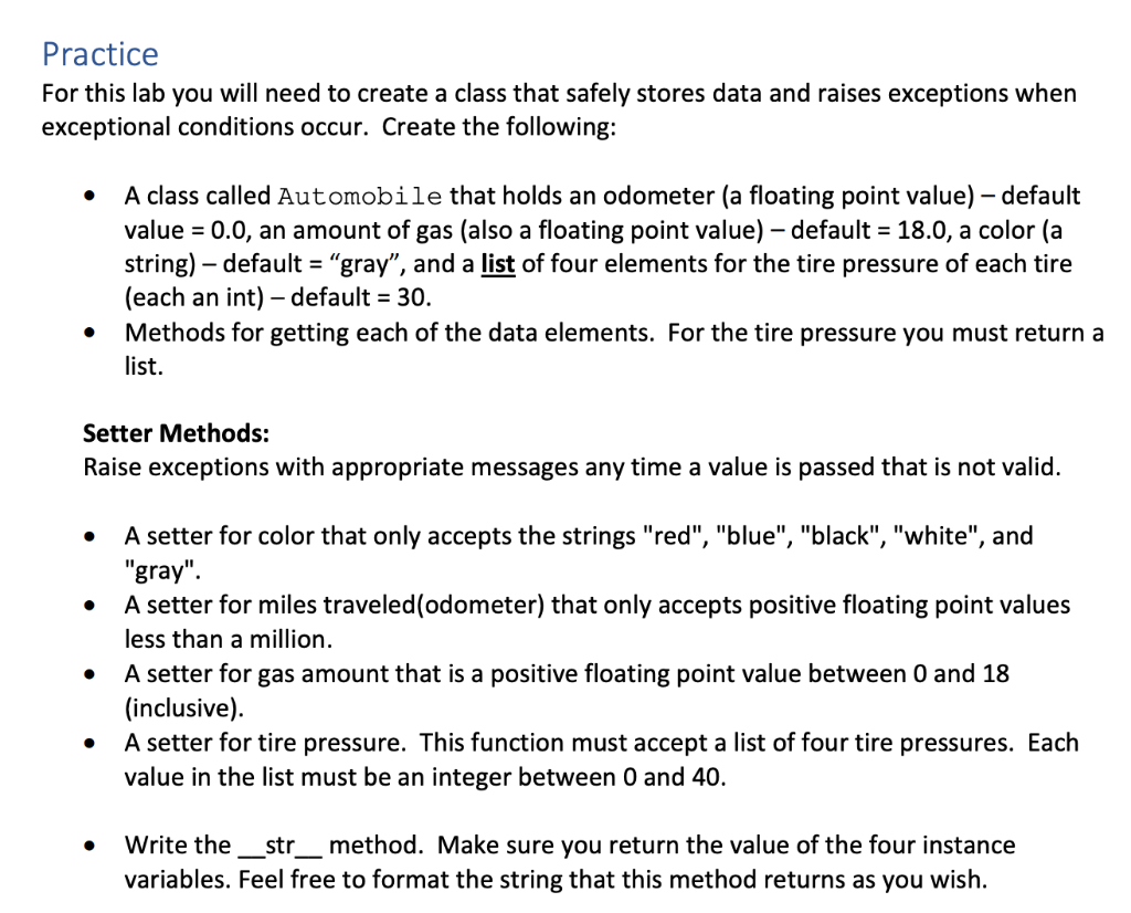 Solved ractice or this lab you will need to create a class | Chegg.com