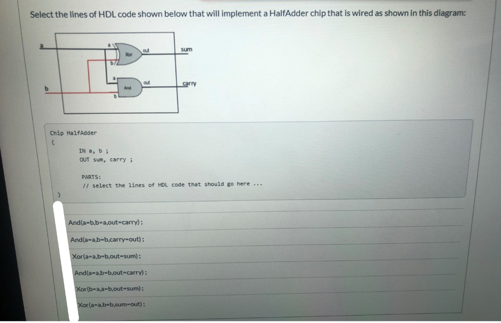Solved Question 4 1 pts Select the lines of HDL code shown | Chegg.com
